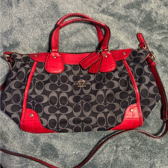 Coach | Bags | Coach Red And Black Shoulder Bag Signature Design | Poshmark